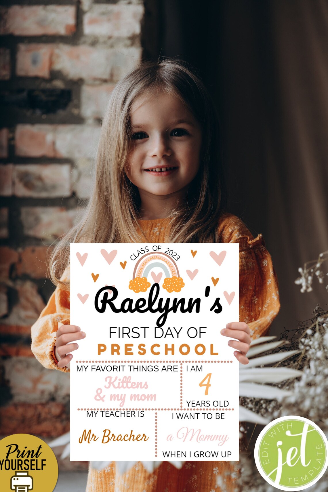 Boho Rainbow School Sign Last Day School Girl Sign Editable - Etsy