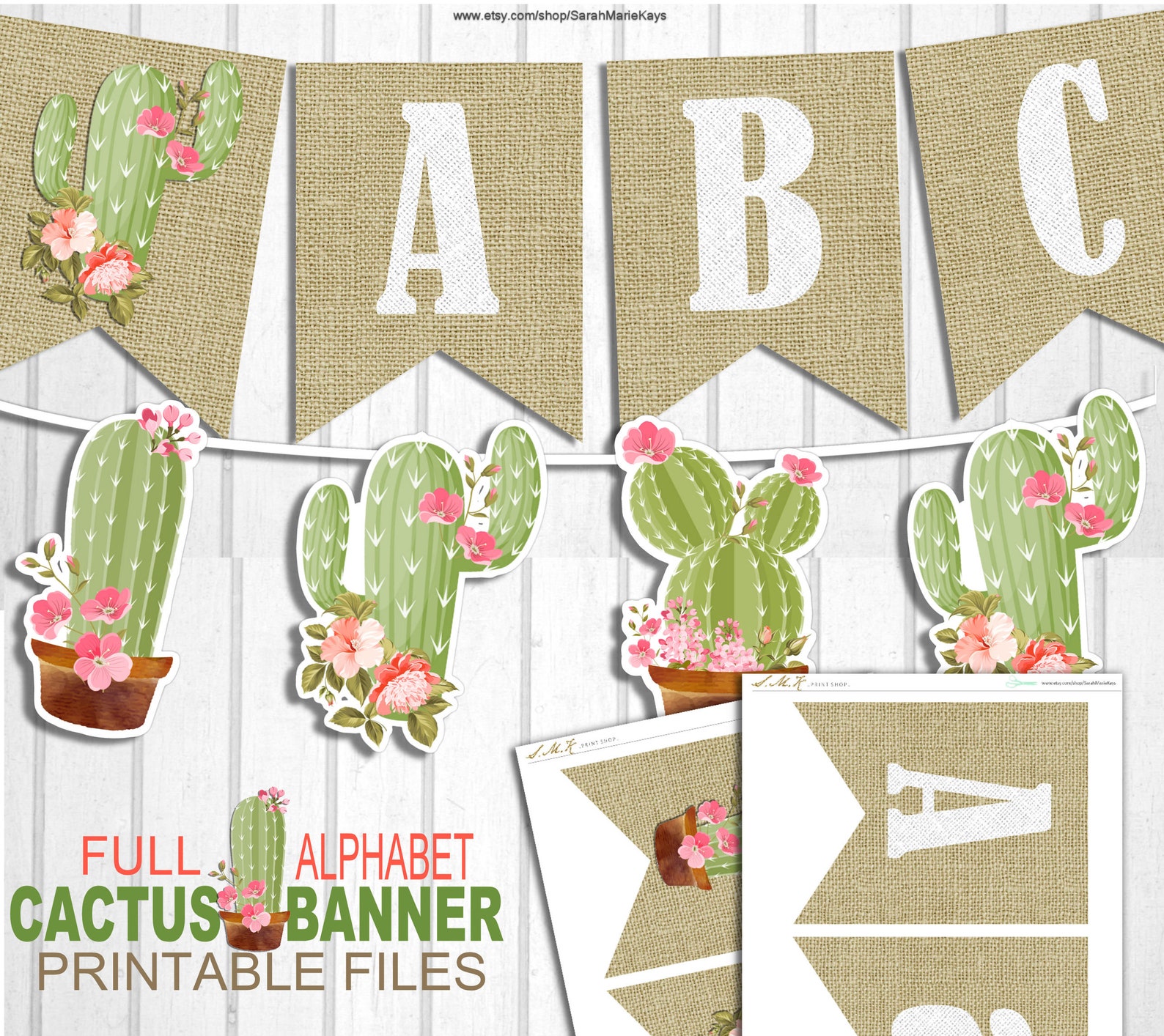 Cactus Full Alphabet Banner Printable Cactus Banner Boho | Etsy