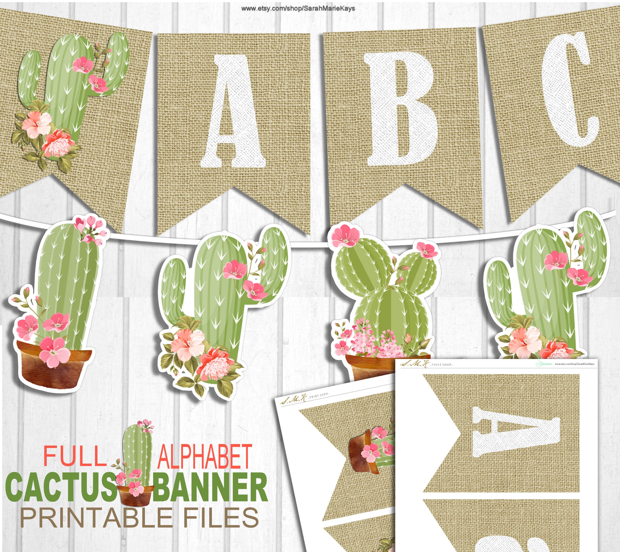 Cactus Full Alphabet Banner Printable Cactus Banner Boho | Etsy