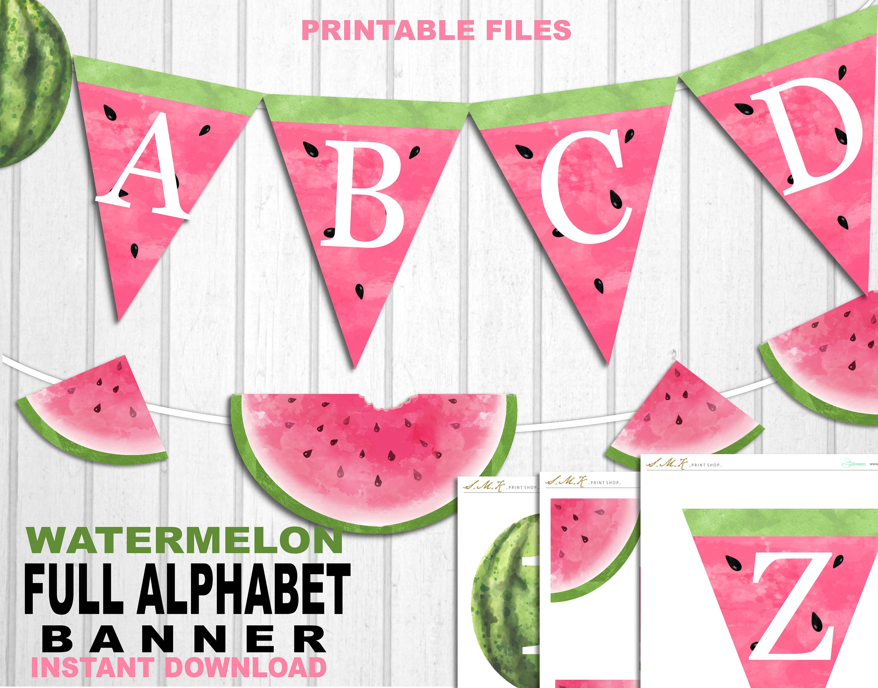 Watermelon Flag Full Alphabet Banner One in A Melon Banner | Etsy