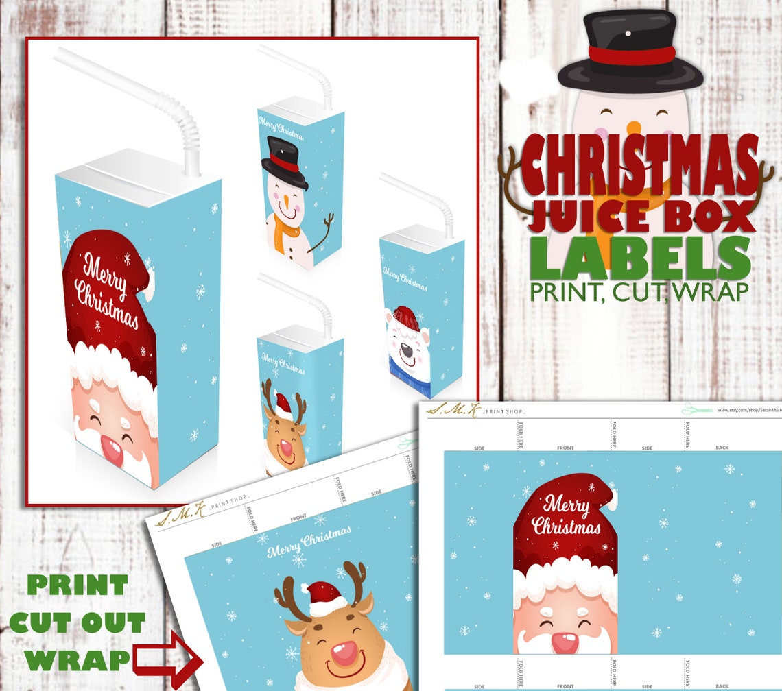 Christmas Juice Box Labels, 4 Label Pack, Printable Santa Juice Box ...
