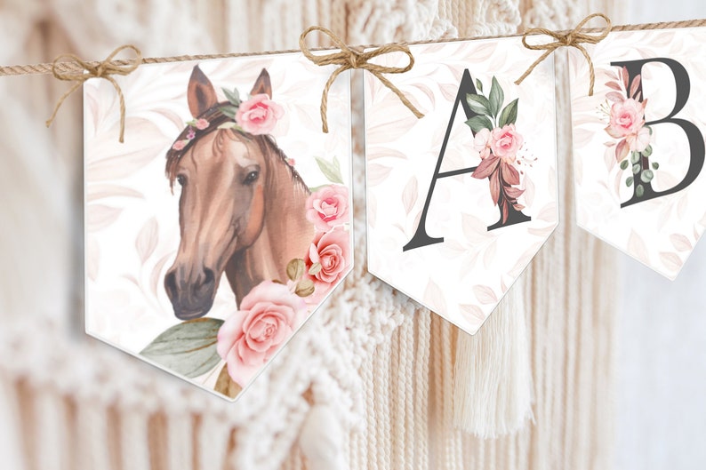 Horse Birthday Banner, Saddle Up, Watercolor Pink Floral Banner, Horse ...