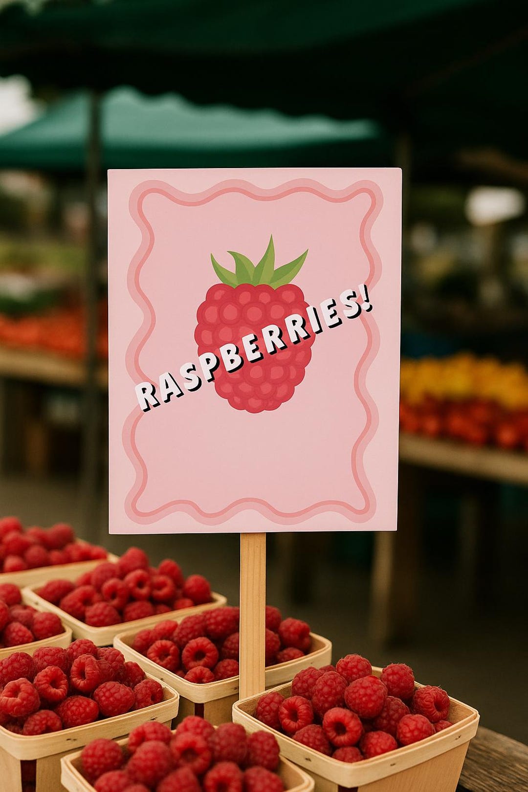 Raspberry Market Sign Printable – "raspberries!" Pink Fruit Stand Decor ...