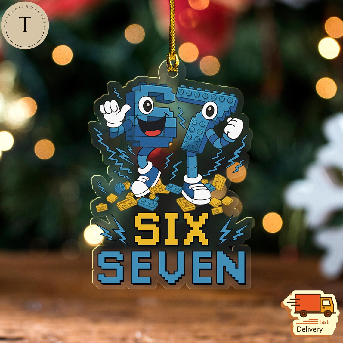 Six Seven Steal a Brainrot Ornament, Baseball Number Ornament, Six ...