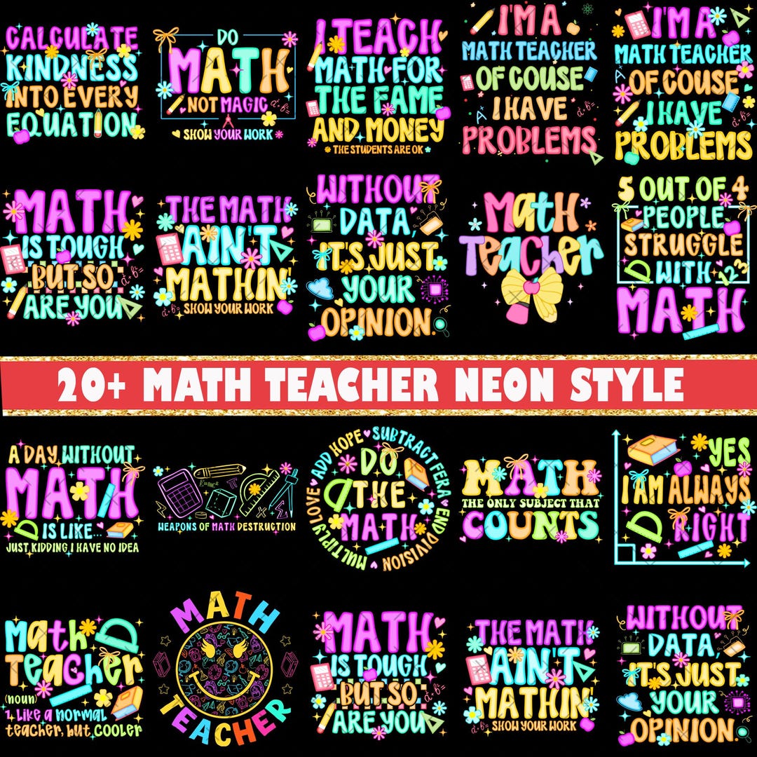 20+ Neon Math Teacher PNG, Back to School Png, Teacher Appreciation ...