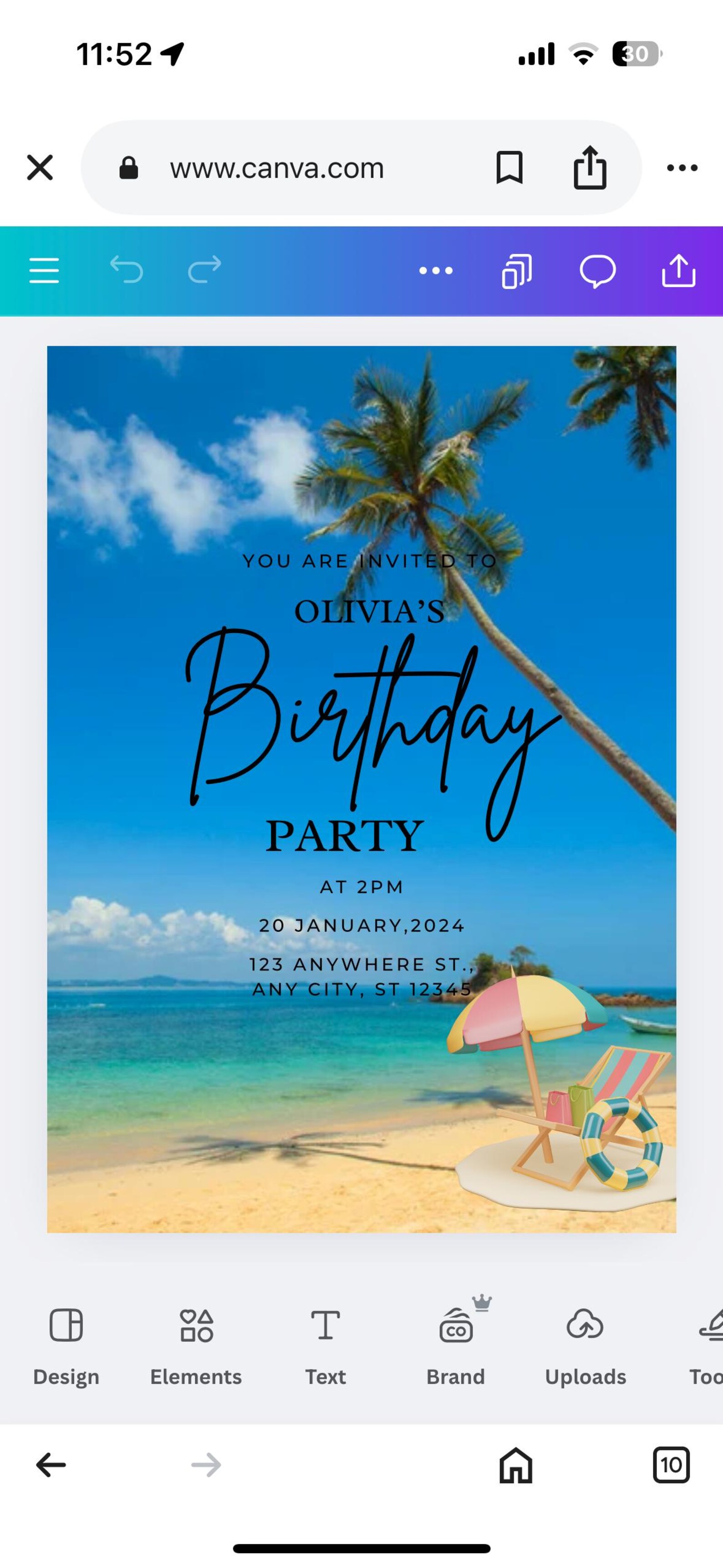 Beach Birthday Invitation Template | Editable Summer Party Invite ...
