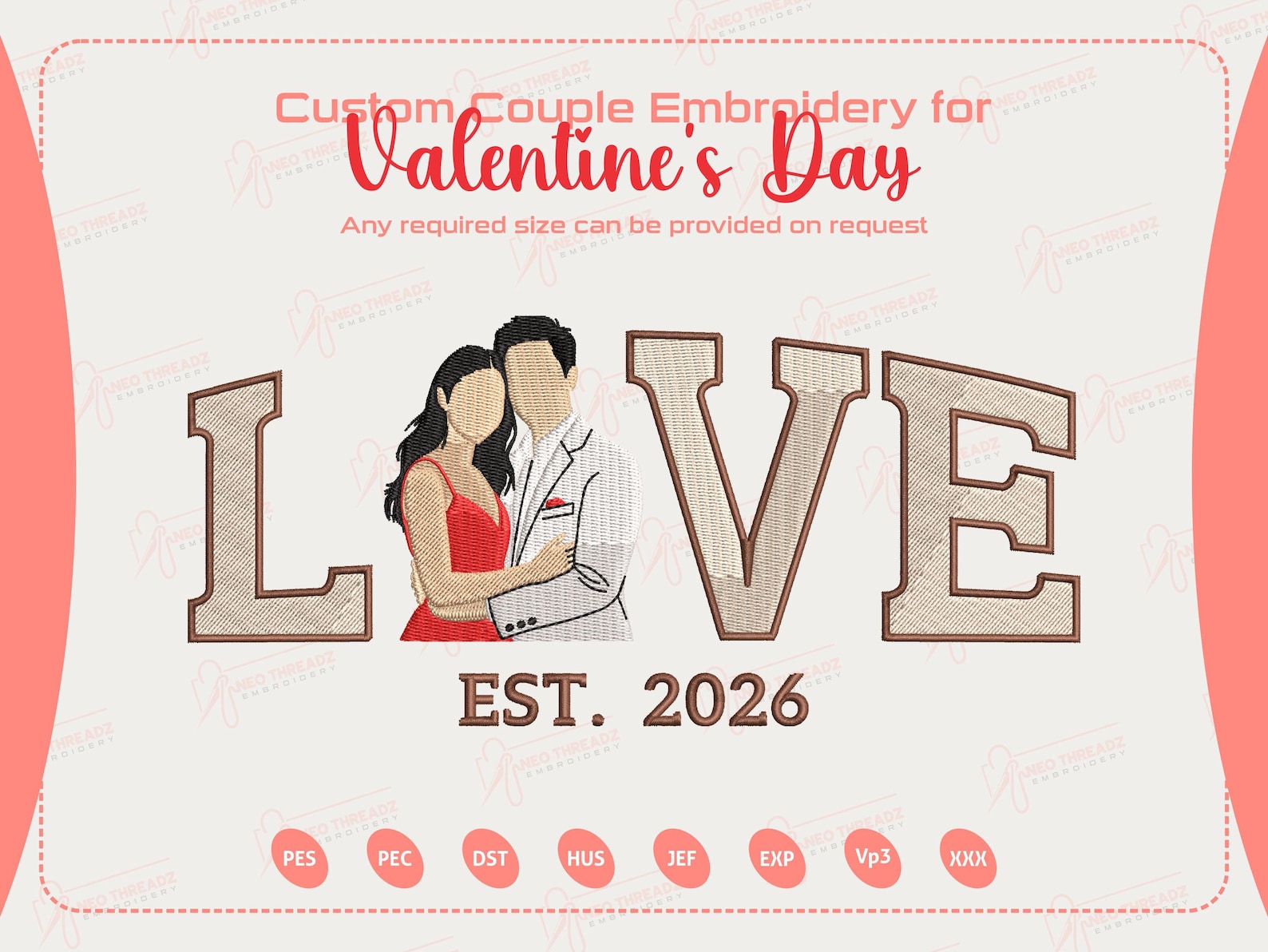 Custom Couple Portrait Embroidery Design, Personalized Portrait for ...