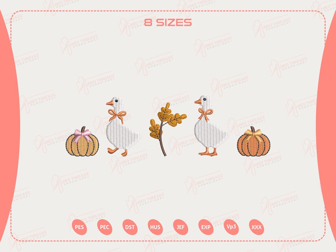 Coquette Fall Goose Embroidery Design, Cute Goose Pumpkin Embroidery ...