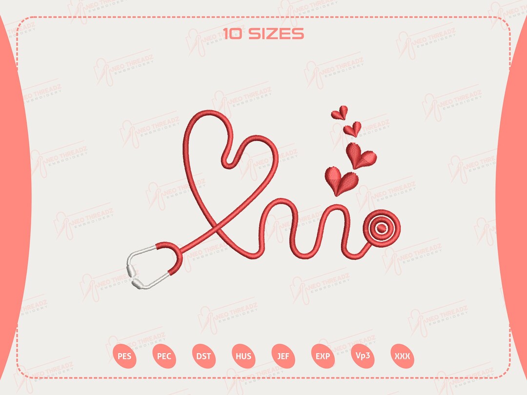 Heart Shaped Stethoscope Embroidery Design, Mini Hearts Stethoscope ...