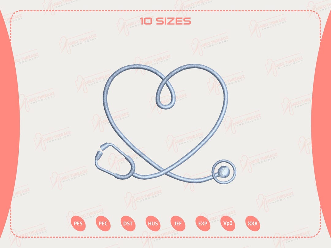 Heart Stethoscope Embroidery Design, Minimal Medical Nurse File, Doctor ...