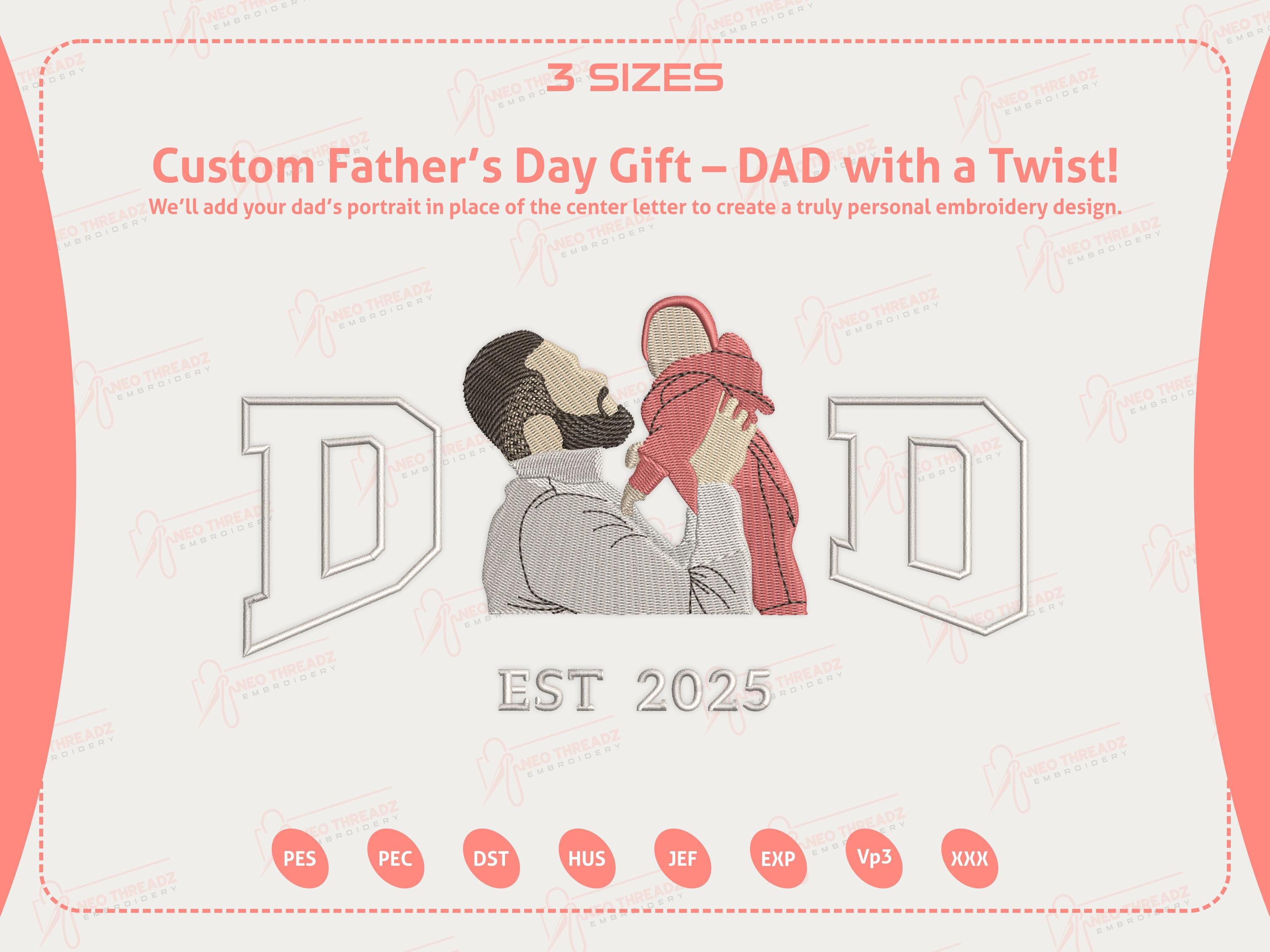 Custom Dad Embroidery Design, Personalized Photo Portrait Stitch ...