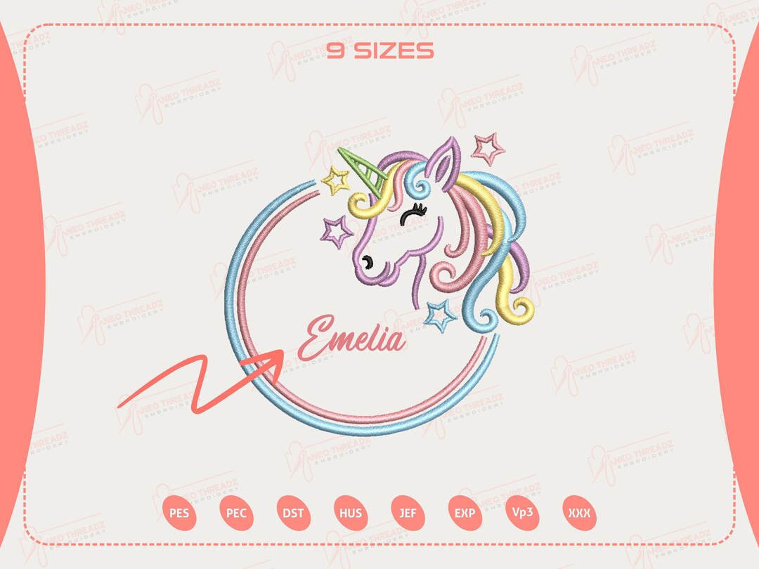 Rainbow Unicorn Embroidery Design, Cute Girl Unicorn With Stars, Custom ...