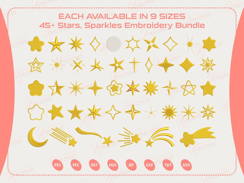 Mini Star Embroidery Designs, Sparkle Star Embroidery Bundle, Shooting ...