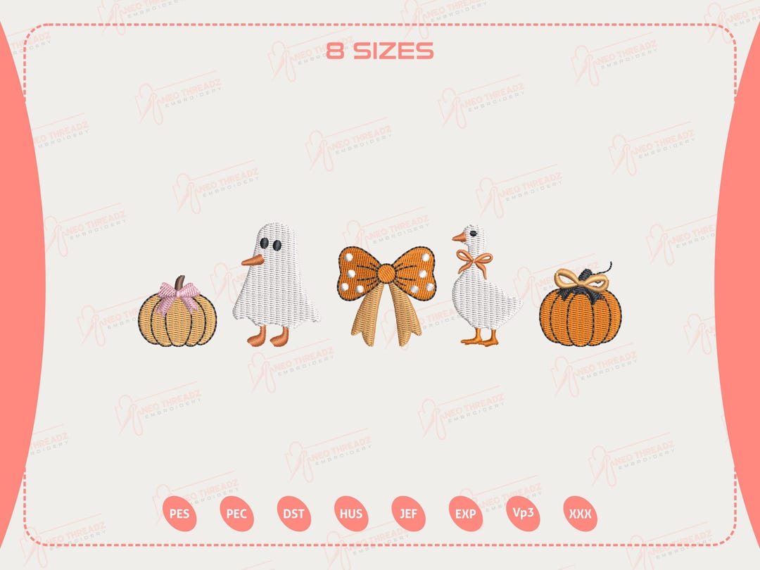 Coquette Goose Pumpkin Embroidery Design, Cute Fall Bow Goose ...