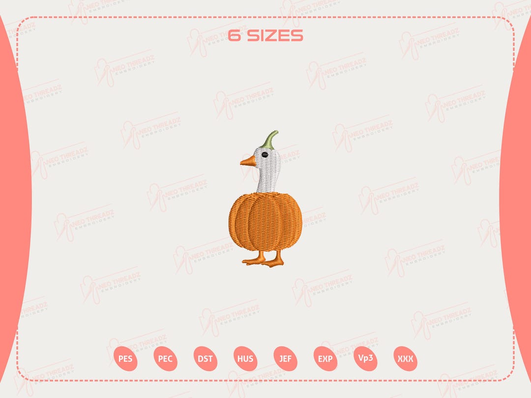Mini Goose Pumpkin Embroidery Design, Cute Autumn Goose Embroidery File ...