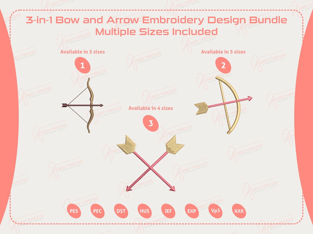 Archery Embroidery Design Bundle, Bow and Arrow , Crossed Arrow, Archer ...
