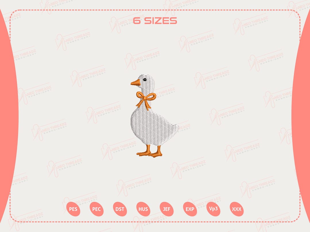 Mini Goose With Bow Embroidery Design, Cute Silly Goose Embroidery File ...