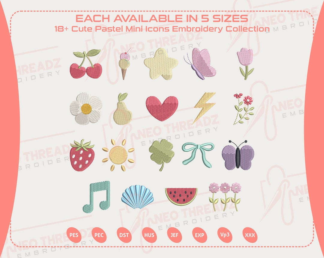 Cute Pastel Mini Embroidery Icons Bundle, Quirky Chic Girly Icons ...