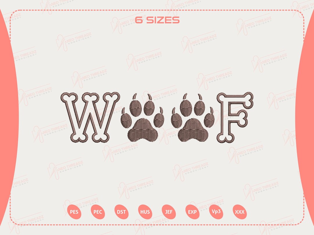 Woof Paw Print Embroidery Design, Dog Lover Machine Embroidery, Puppy ...
