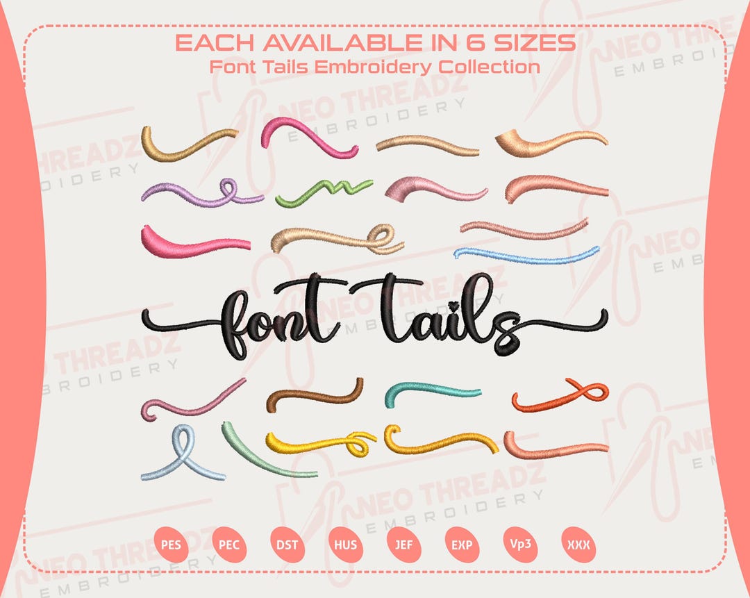 Letter Tails Embroidery Bundle, Swash & Flourish Tail Styles, Cursive ...