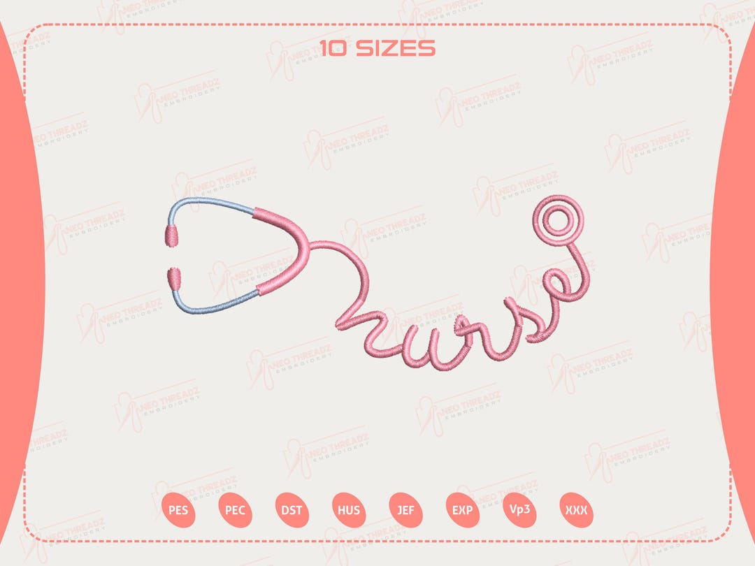 Cursive Nurse Stethoscope Embroidery Design, Cute Medical File ...