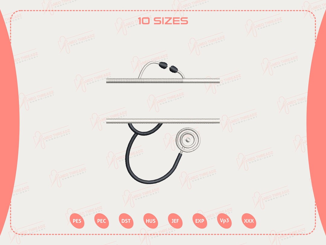 Split Stethoscope Embroidery Design, Editable Medical Frame File ...