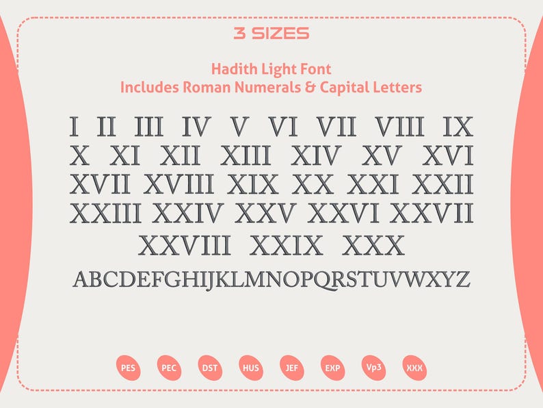 Roman Numerals Embroidery Font, Roman Numbers Embroidery Design ...