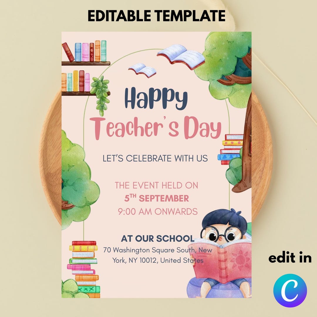 Editable Teachers Day Party Invitation Template ( 5x7 ) Digital ...