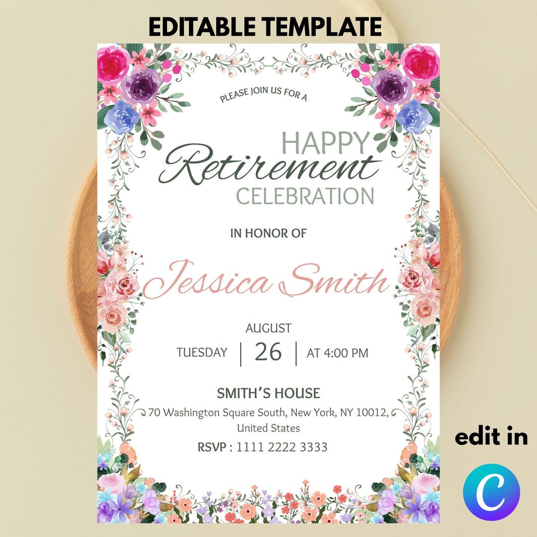 Editable Retirement Party Invitation Template: Canva DIY (5x7) (digital ...