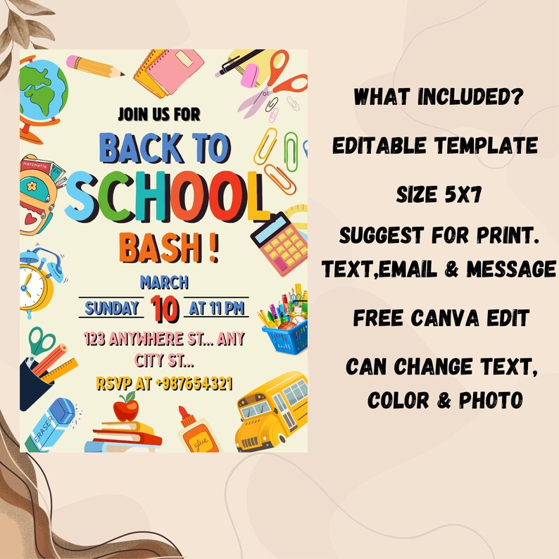 Editable Back to School Bash Invitation Template (canva Template ...