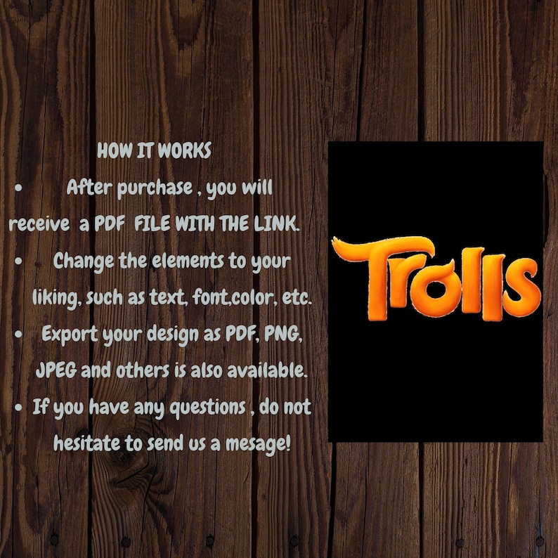 Editable Trolls Birthday Invitation Template: 5x7 Printable (digital ...