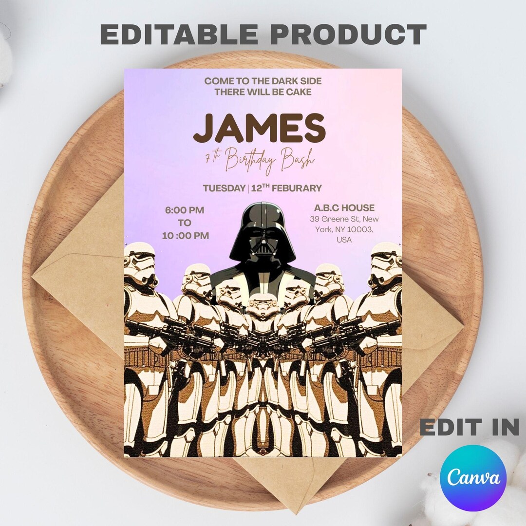 Editable Star War Birthday Party Invitation Template, Editable Canva ...