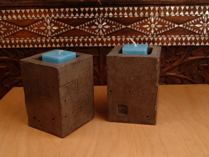 NUB Pair of Concrete Candle Holders With Candles.made With Recycled ...