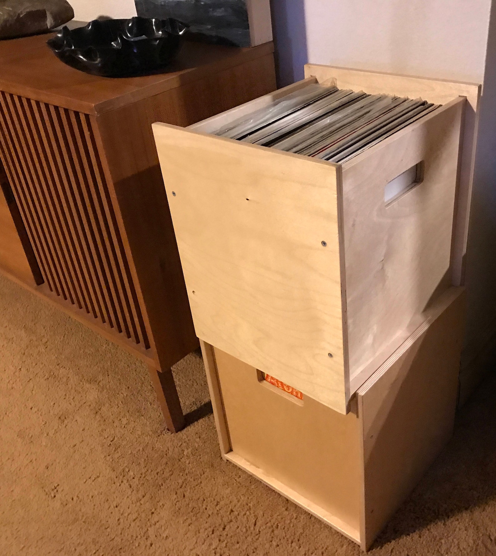 Set of 3 Proper Record Storage Cubes Vinyl Record Crate Stack-able ...