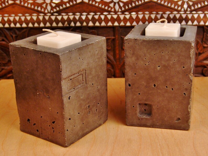 NUB Pair of Concrete Candle Holders With Candles.made With Recycled ...