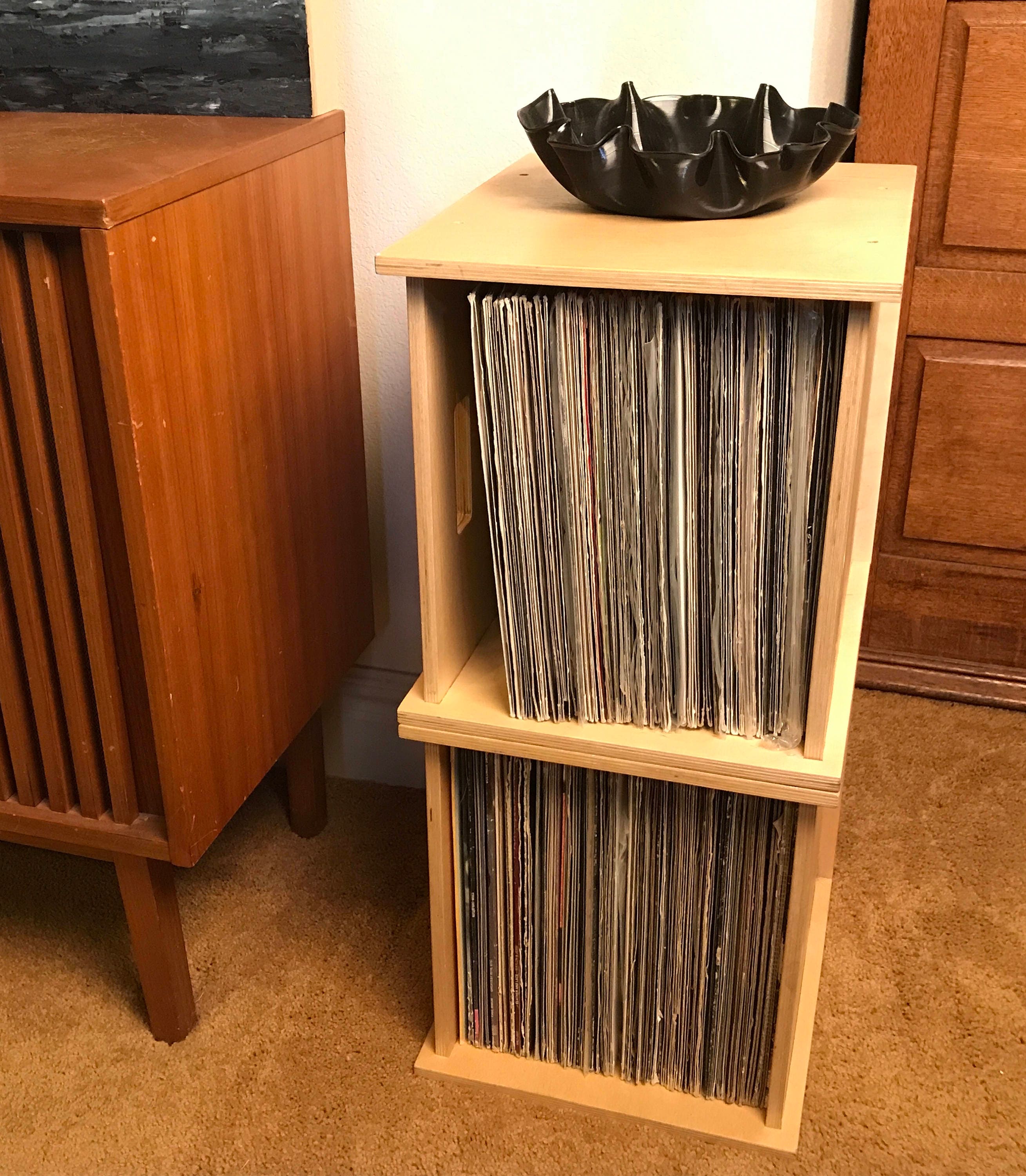 Set of 3 Proper Record Storage Cubes Vinyl Record Crate Stack-able ...