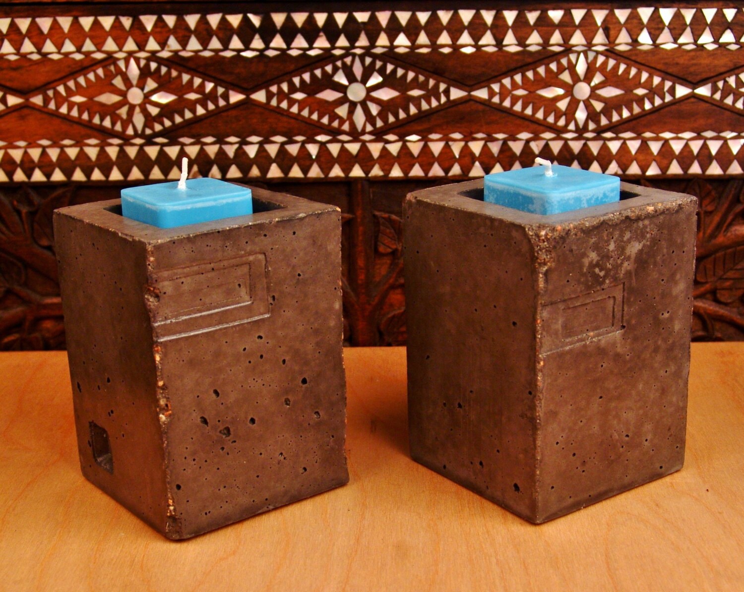 NUB Pair of Concrete Candle Holders With Candles.made With Recycled ...