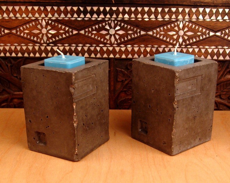 NUB Pair of Concrete Candle Holders With Candles.made With Recycled ...