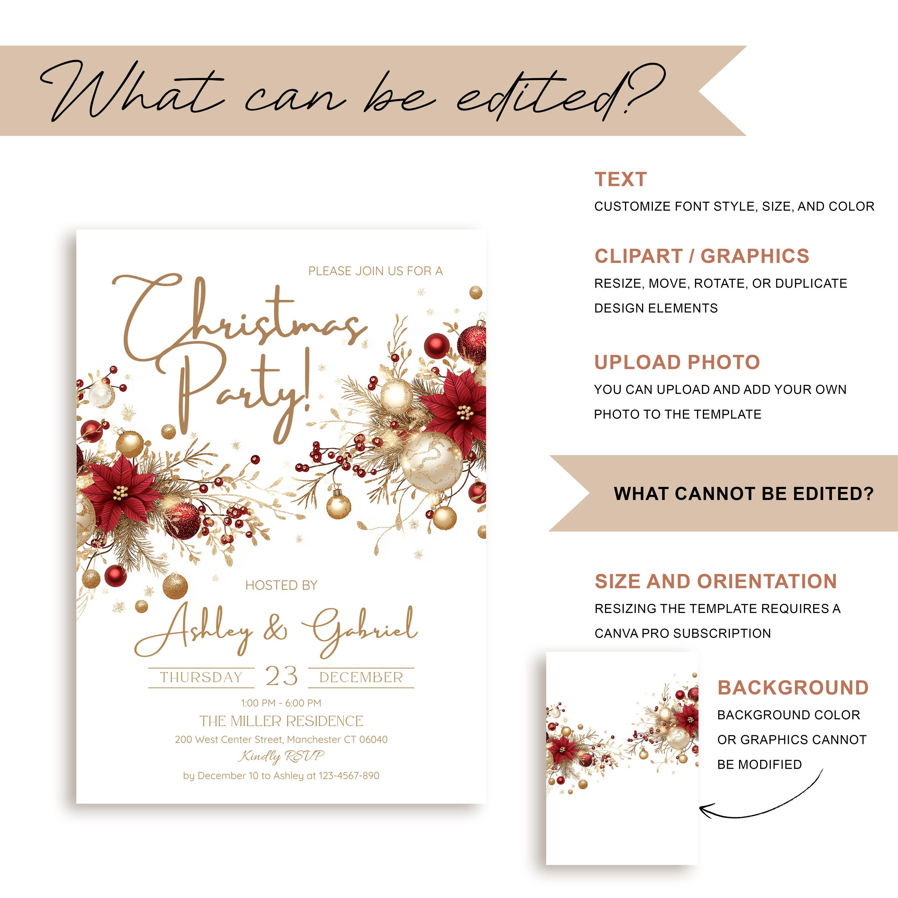 Red and Gold Christmas Party Invitation Elegant Digital Invite Holiday ...