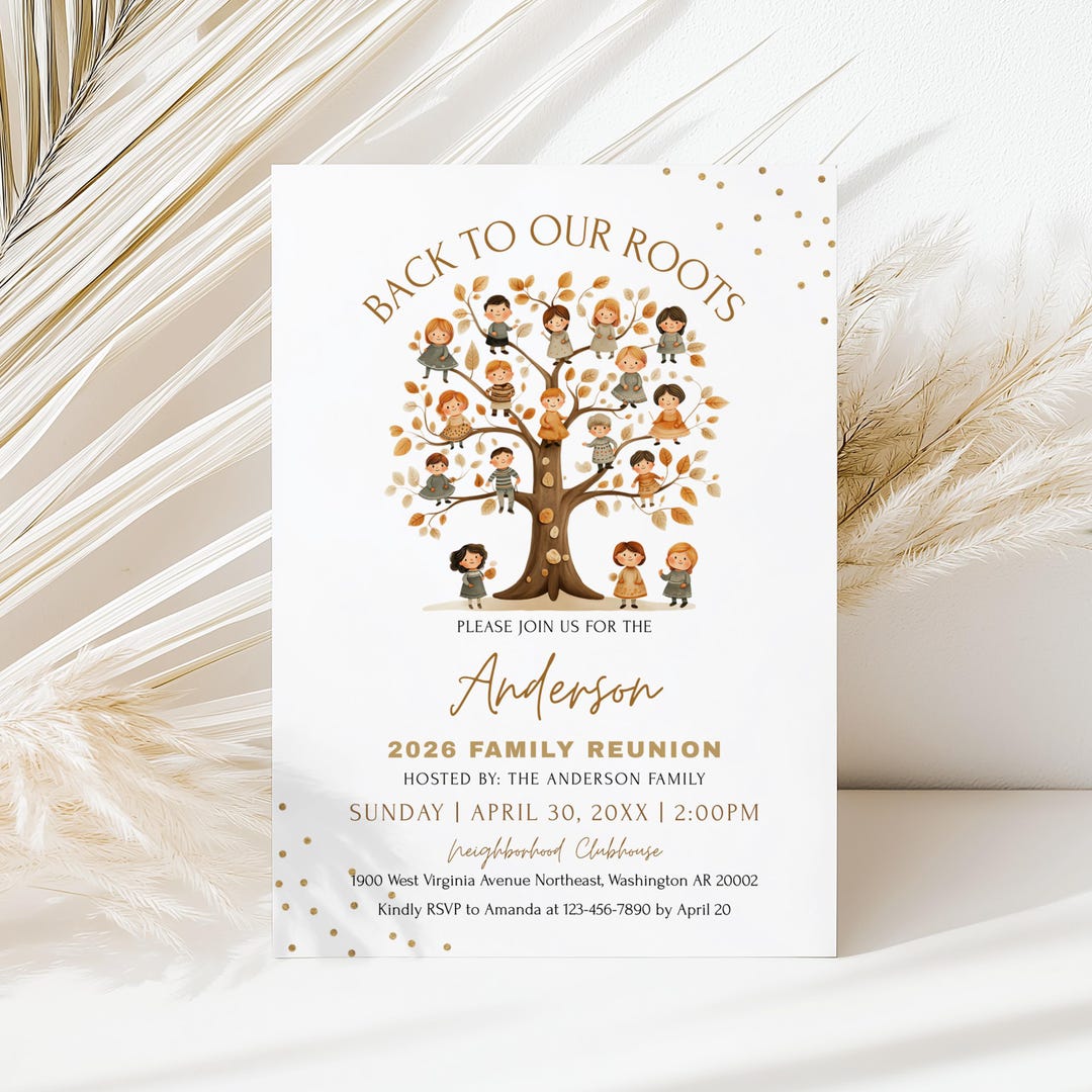 Fun Family Reunion Invitation Template, Cute Familys Tree Design ...