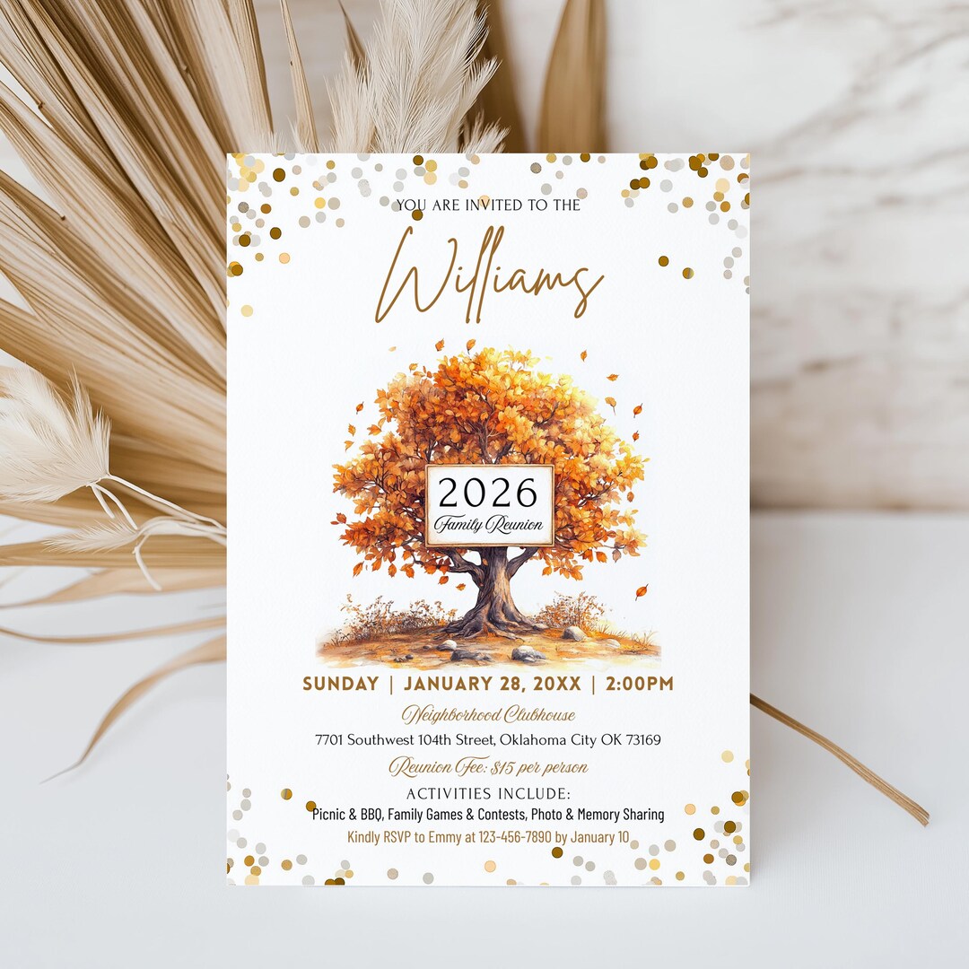 Family Reunion Invitation Template, Autumn Tree Design, Dinner Invite ...