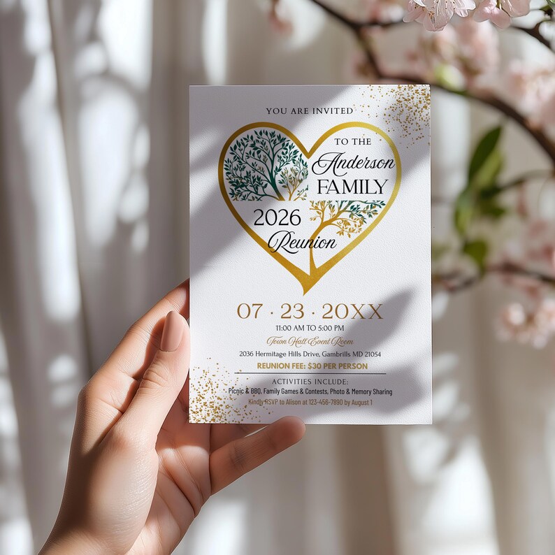 Editable Unique Family Reunion Invitation Template, Heart Design ...