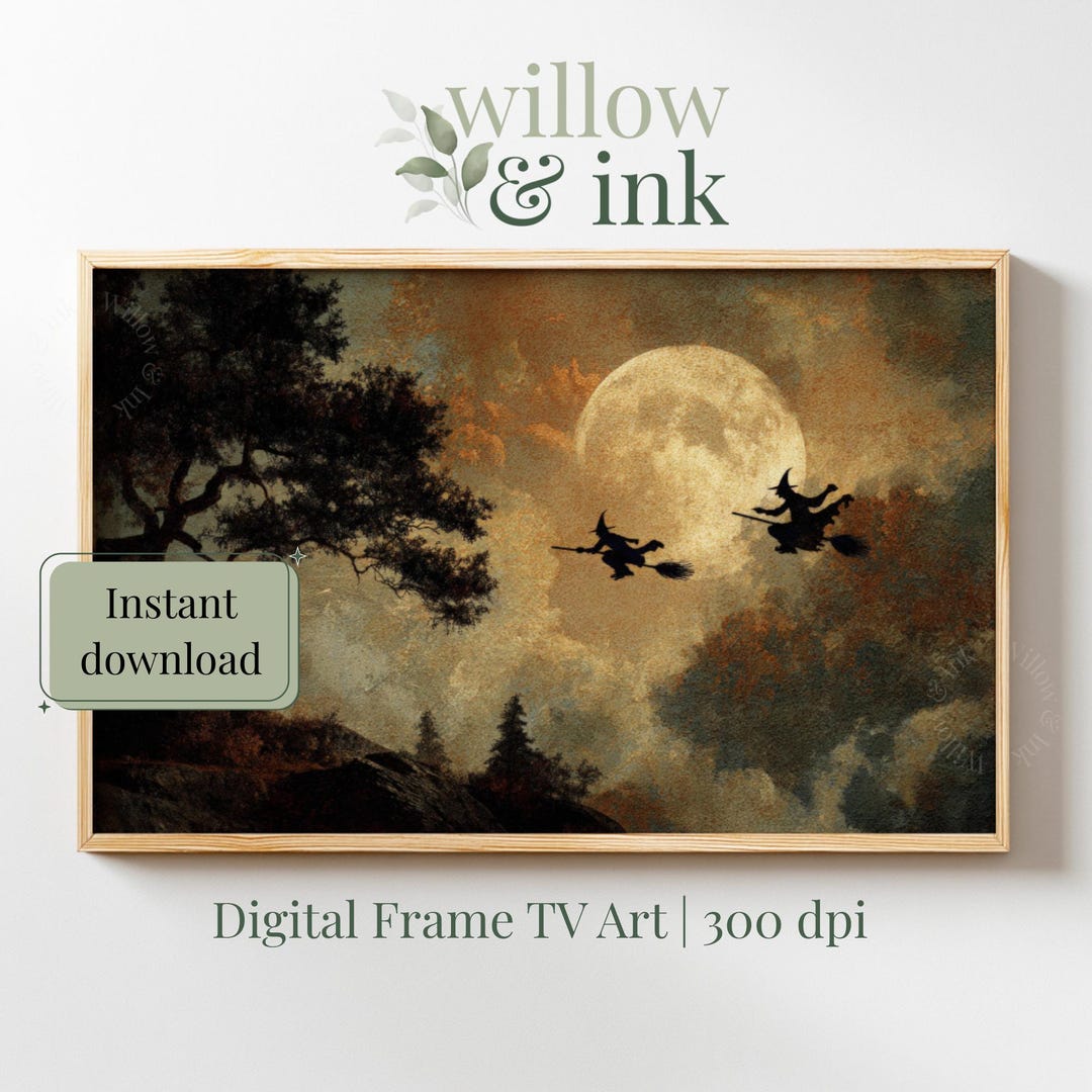 Witching Hour Samsung Frame TV Art | Flying Witches Halloween Full Moon ...