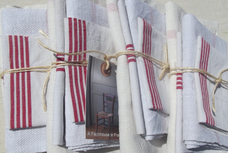 Bundle of Vintage French Fabric Red Stripe County Linens Hemp | Etsy