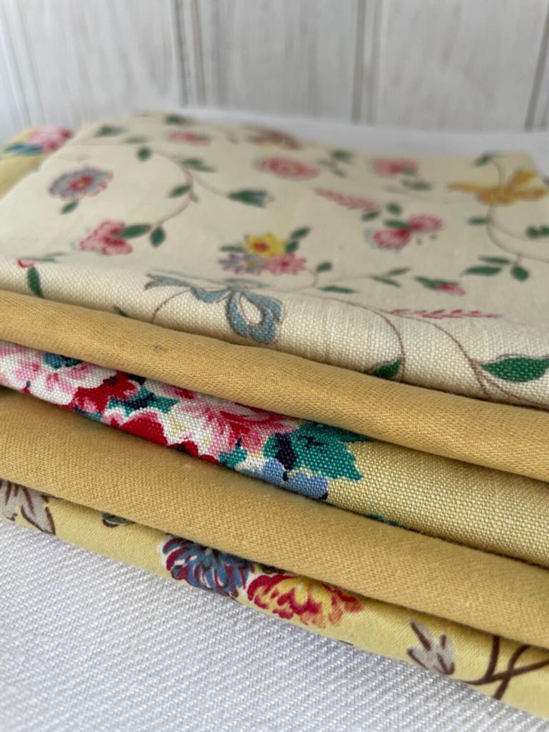 Bundle Vintage French Fabric Provencal Cottage Scraps Remnants Yellow ...