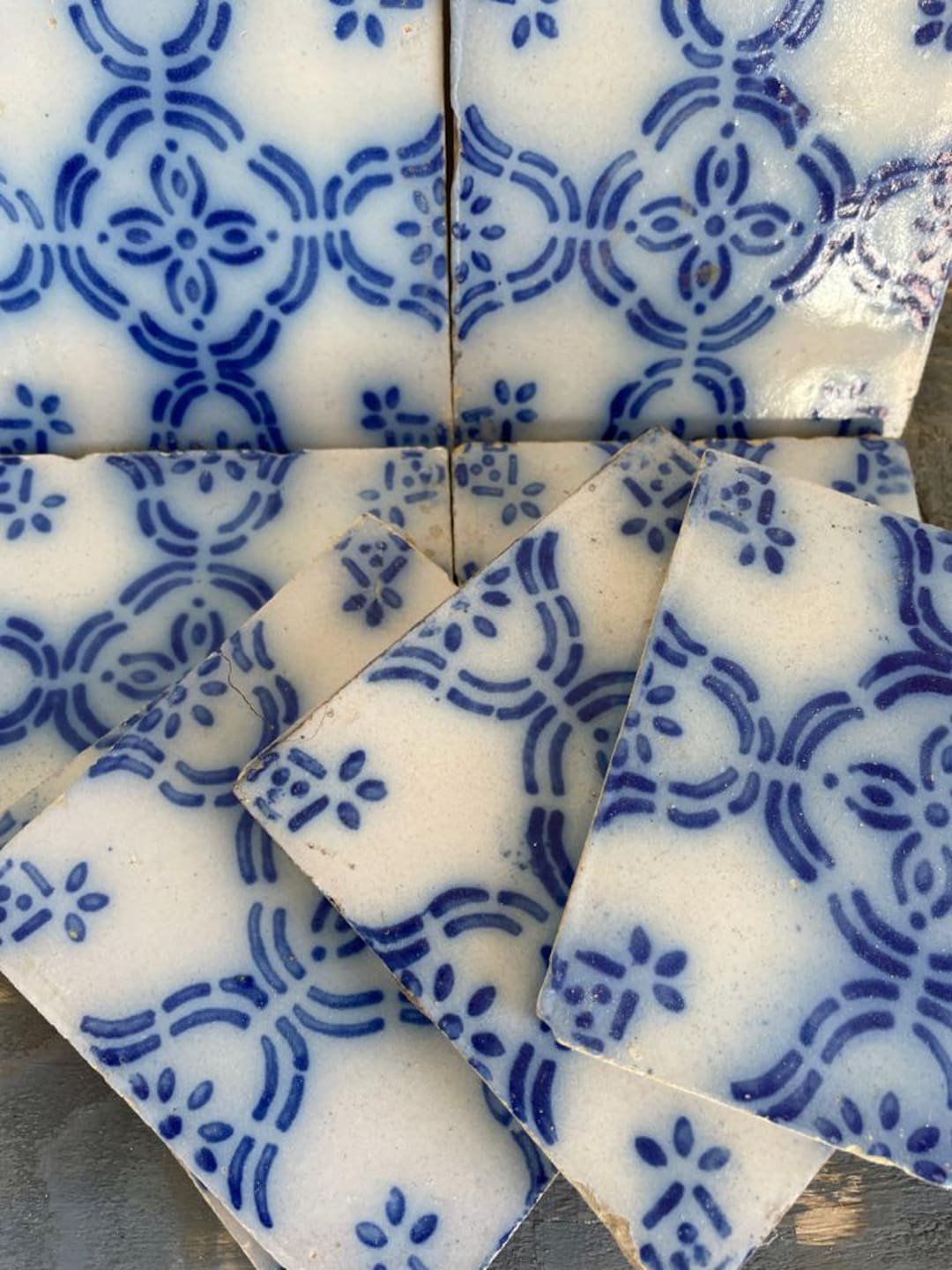 Set of 4 Antique French Tiles Blue White Handmade 19th Century Tiles - Etsy