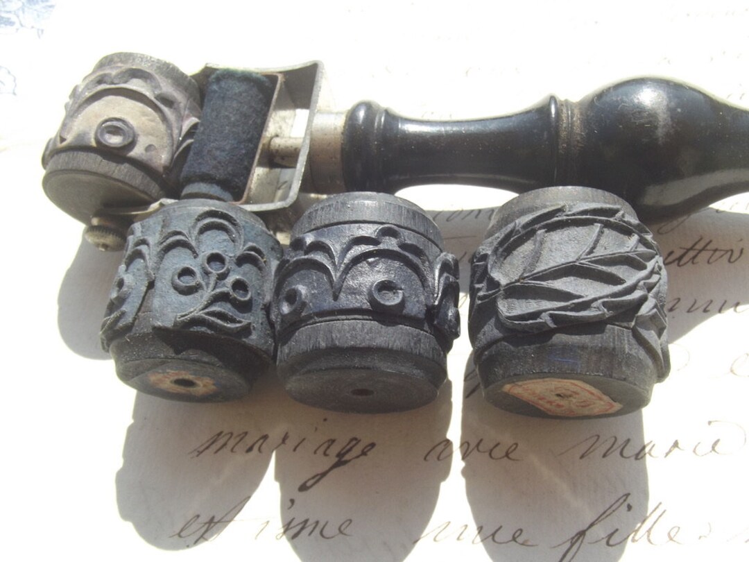 Antique French Stamp Kit Embroidery Fabric Printing Roller Barrels ...