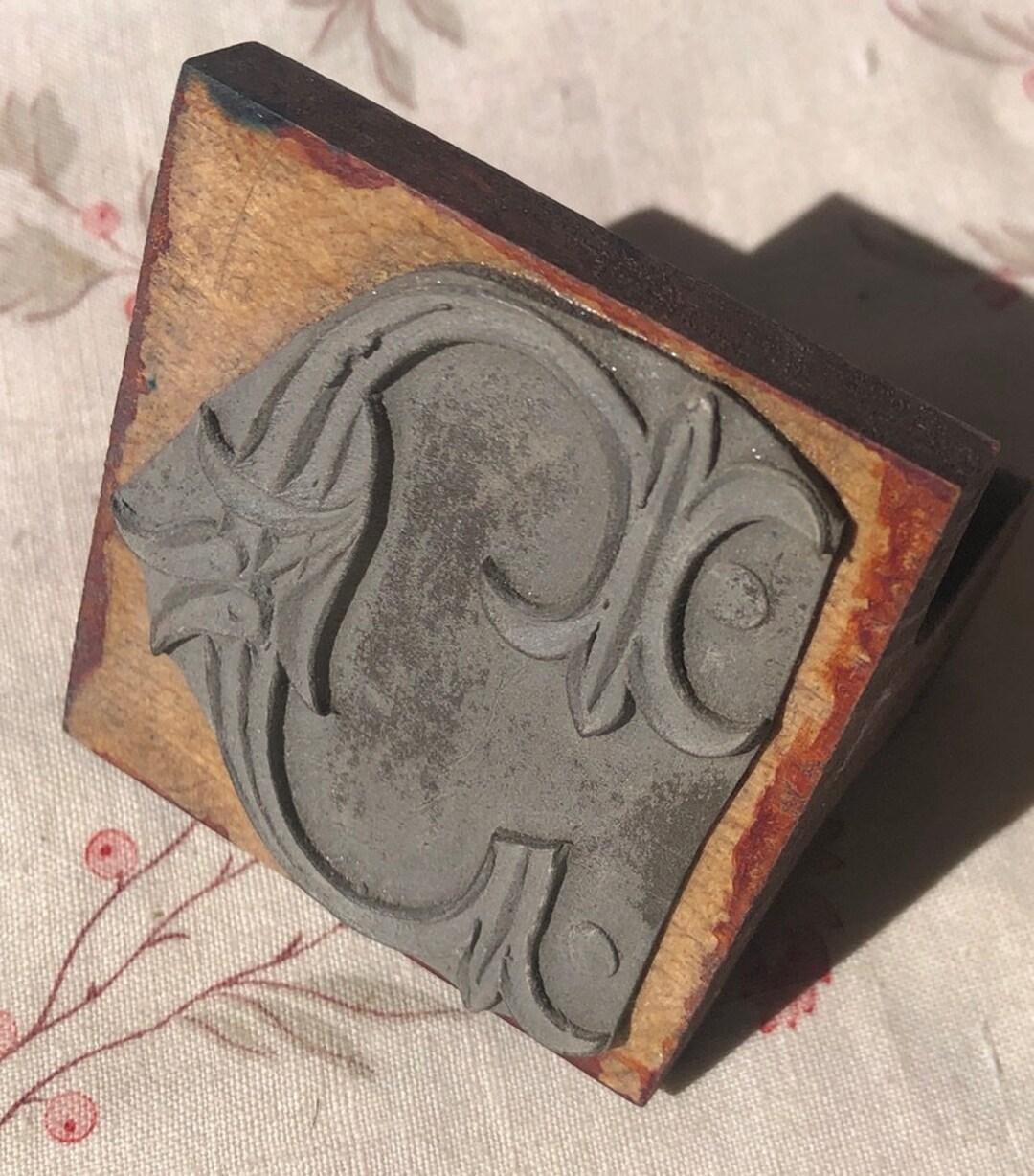 Antique French Printing Stamp C Initial Gothic Monogram Alphabet Block ...