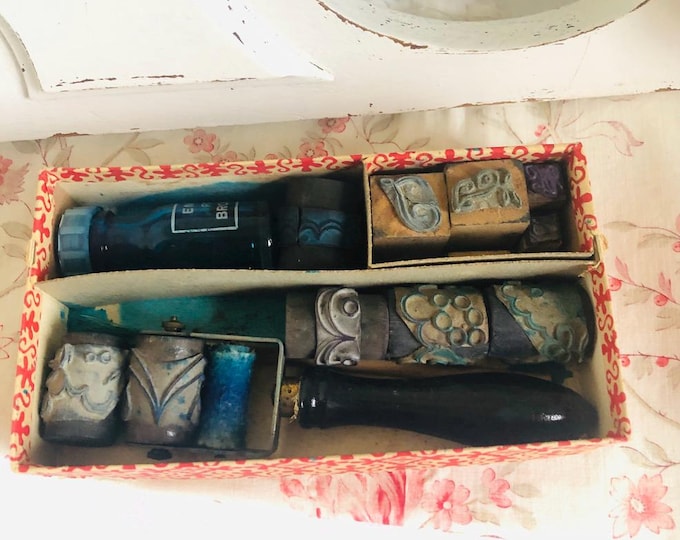 Antique French Fabric Printing Kit Embroidery Rollers Monogram Blocks ...