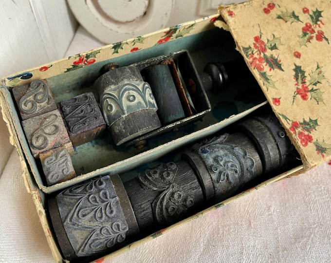 Antique French Fabric Printing Kit Embroidery Rollers Monogram Blocks ...